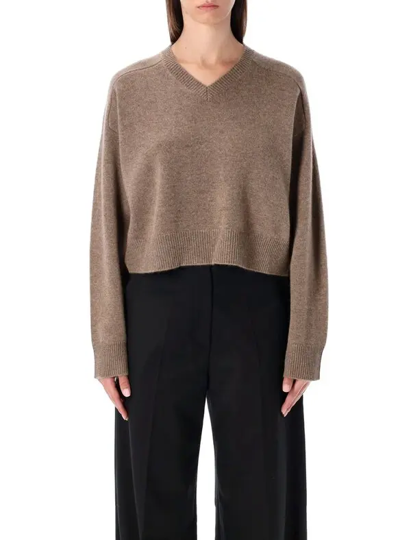 LOULOU STUDIO Anzor Cashmere V-neck Sweater - Taupe Melange