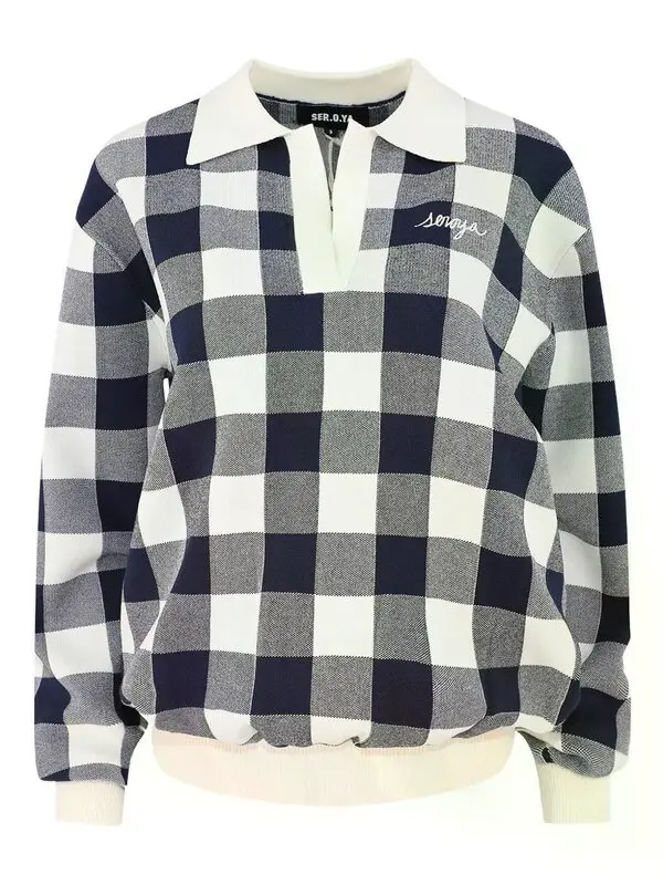 SEROYA Gingham-pattern Polo Top