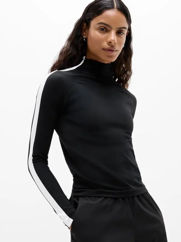 Athleta Renew Seamless Mock Neck Top - Black/white