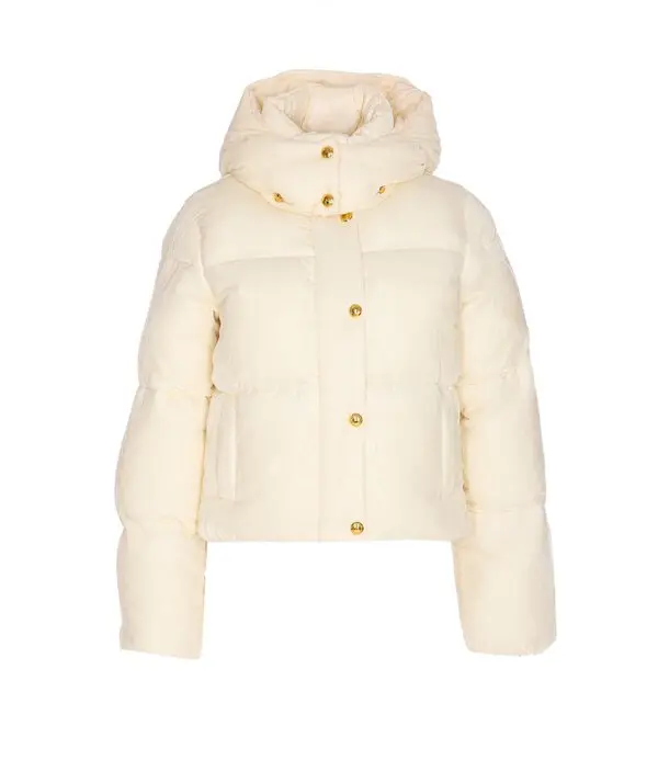 Elisabetta Franchi Velvet Down Jacket With Removable Hood - White