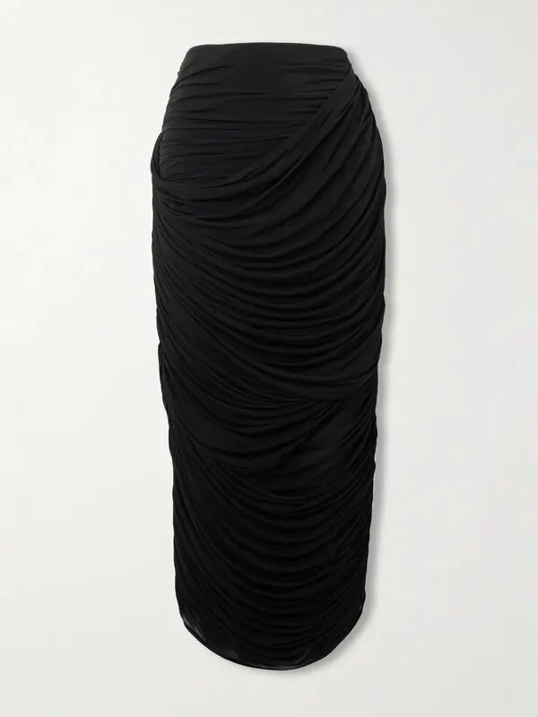 Magda Butrym Ruched Draped Jersey Midi Skirt - Black