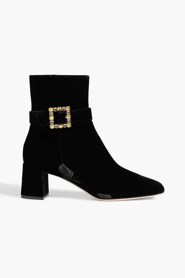 GIANVITO ROSSI Wondy Embellished Velvet Ankle Boots