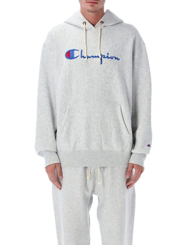 Champion Relaxed-fit Hoodie With Embroidered Logo - Grey