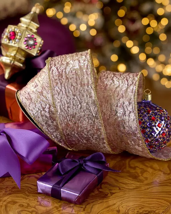 D. STEVENS Crushed Metallic Lame Christmas Ribbon, 2.5"w X 10 Yards