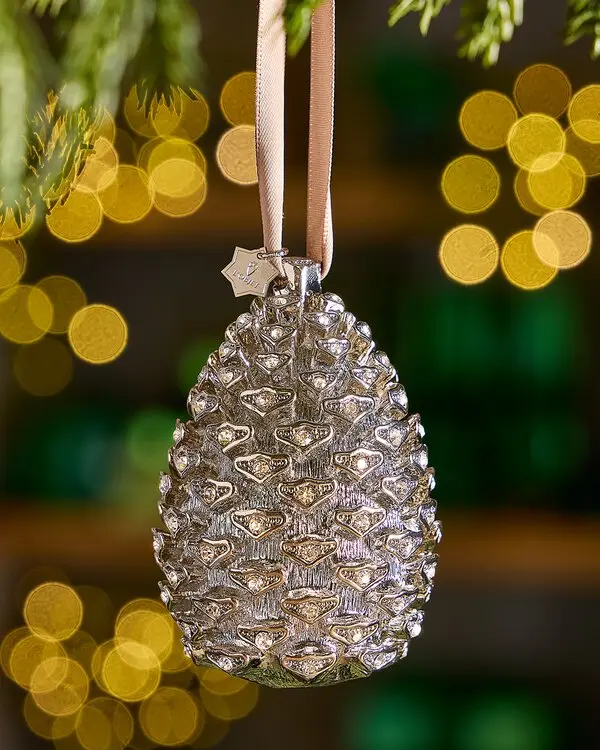 L'Objet Pinecone Christmas Ornament With Swarovski Crystals - Silver
