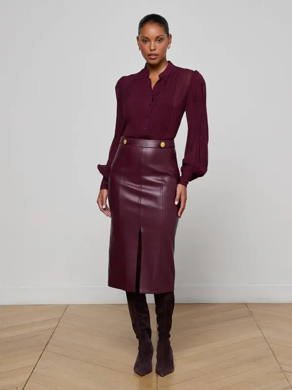 L'Agence Arlette Vegan Leather Midi Skirt