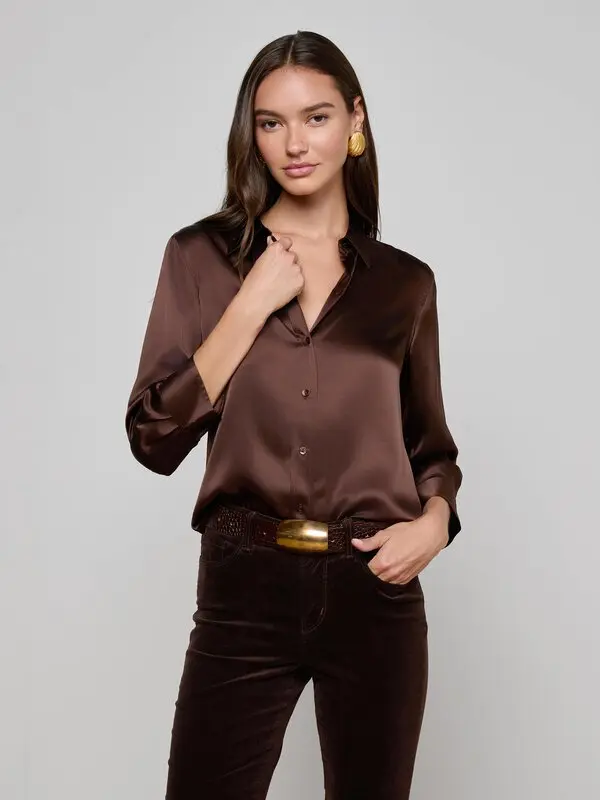 L'Agence Dani Silk Blouse - Coffee Bean