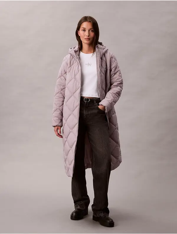 Calvin Klein Long Hooded Puffer Jacket - Flat Gray