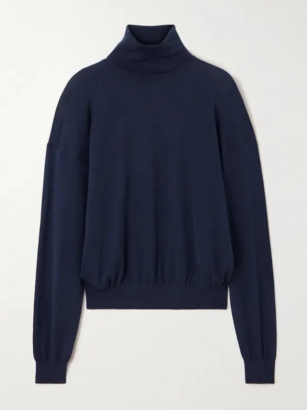 Saint Laurent Wool, Cashmere And Silk-blend Turtleneck Sweater - Navy