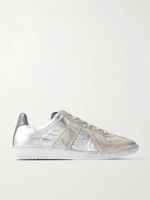 MAISON MARGIELA Distressed Metallic Suede And Leather-trimmed Shell Sneakers