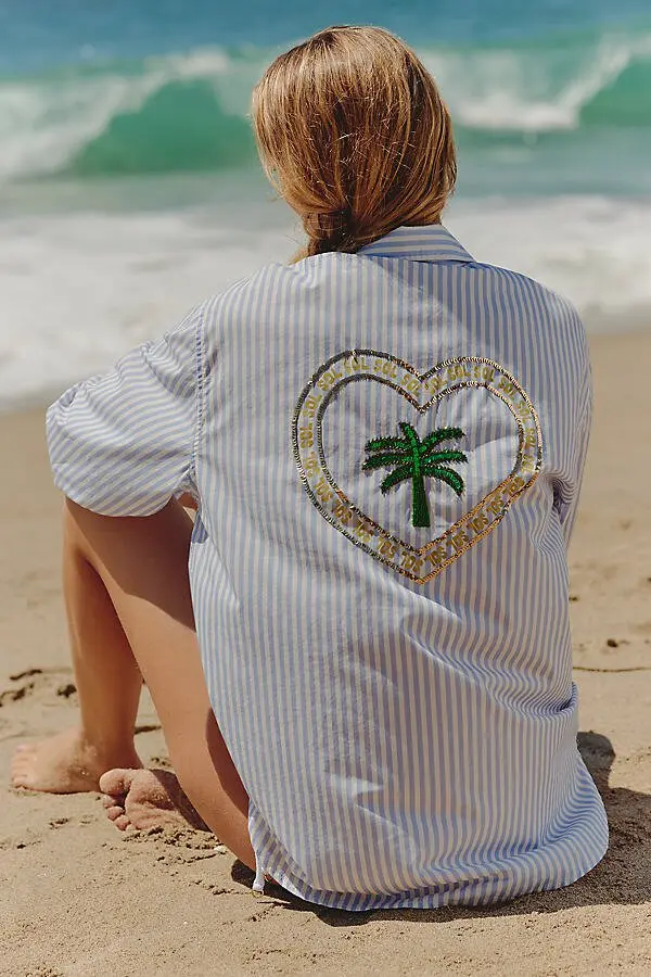 CELANDINE Graphic Oversized Button-down Shirt