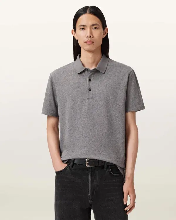 All Saints Rowan Short Sleeve Polo - March Grey Marl