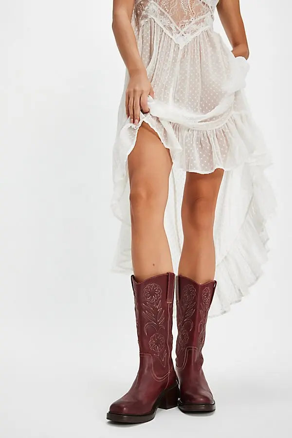 Frye For Fp Kate Deco Stitch Boots - Merlot - Fp Exclusive