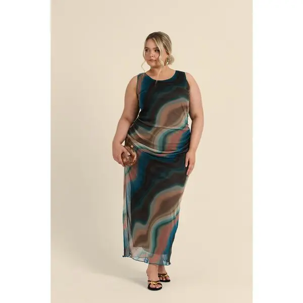 FASHION-SZN CURVE Sleeveless Mesh Swirl Print Midaxi Dress