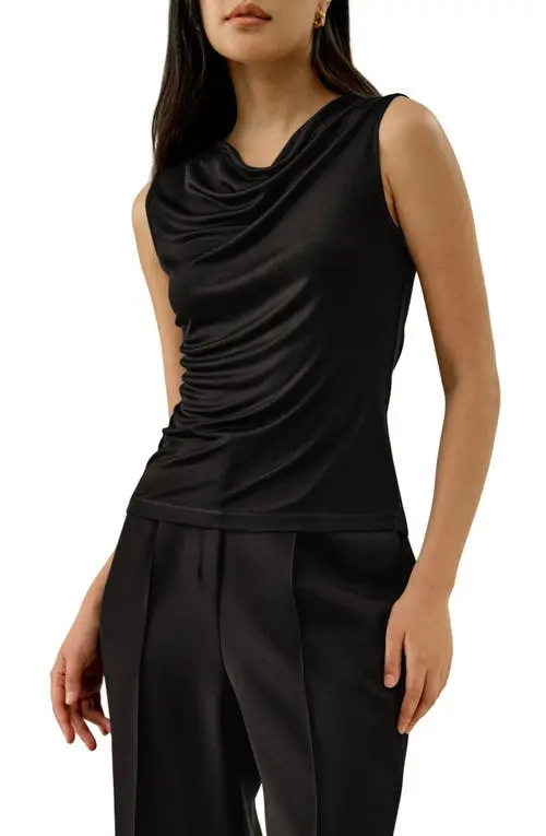 Lilysilk Silk Jersey Cowl-neck Sleeveless Top - Black