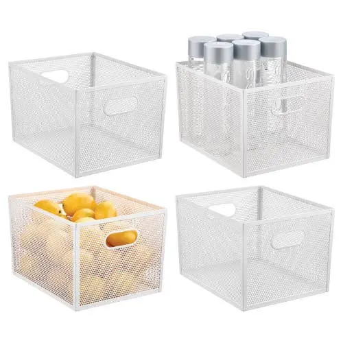 MDESIGN Perforated Metal Storage Bin With Handles For Pantryset Of 4