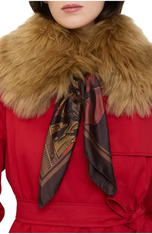 Burberry Scarf Trim Shearling Collar - Chestnut Brown/sand Beige