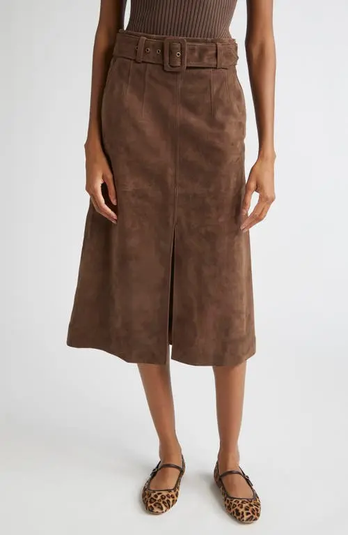 Veronica Beard Alexie Suede Belted Skirt - Mocha