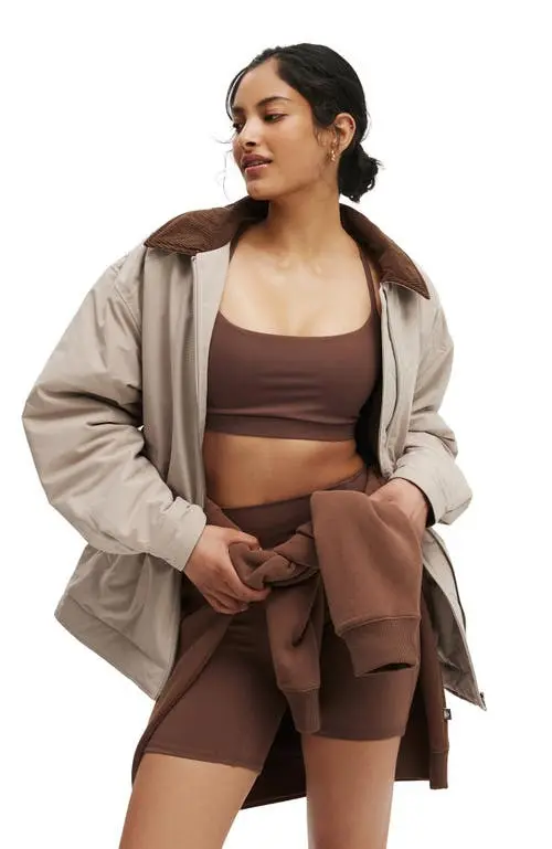 Cotton:on Contrast Collar Oversized Jacket - Allspice Deep Taupe