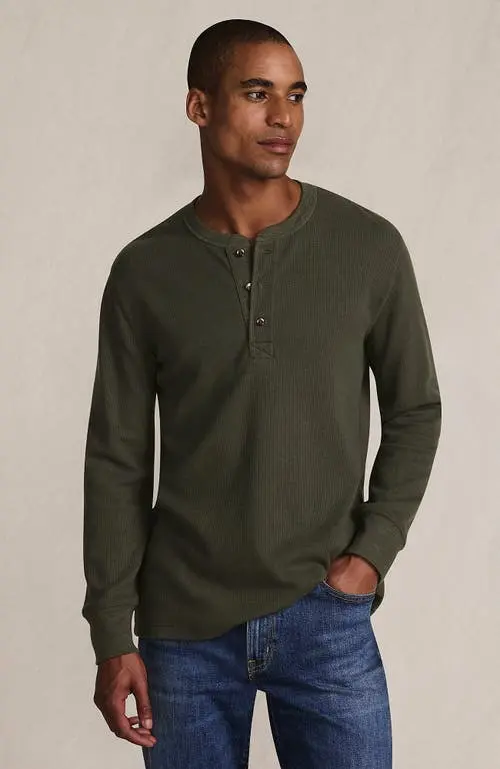 LANDS' END Long Sleeve Thermal Waffle Henley - Forest Moss