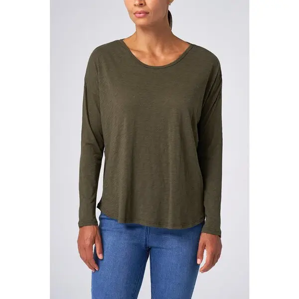 FRANNE GOLDE Slub Jersey Relaxed Long Sleeve Tee - Olive