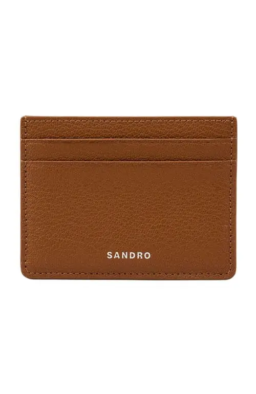 Sandro Grained Leather Cardholder - Cognac
