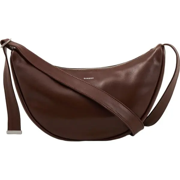 Sandro Small Leather Hobo Bag - Cognac