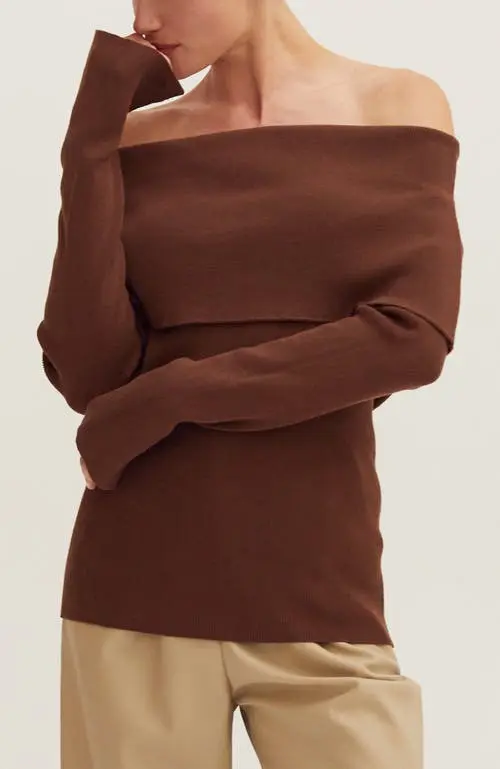 CRESCENT Foldover Off-the-shoulder Knit Top