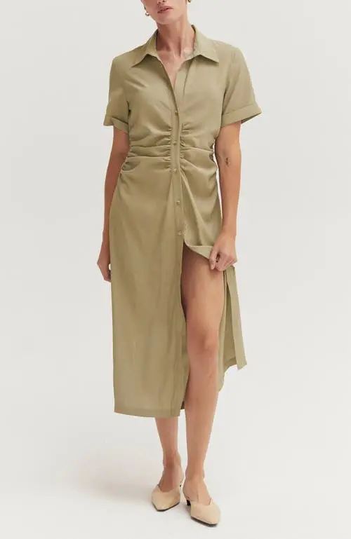 CRESCENT Button-front Shirt Dress With Ruching Detail