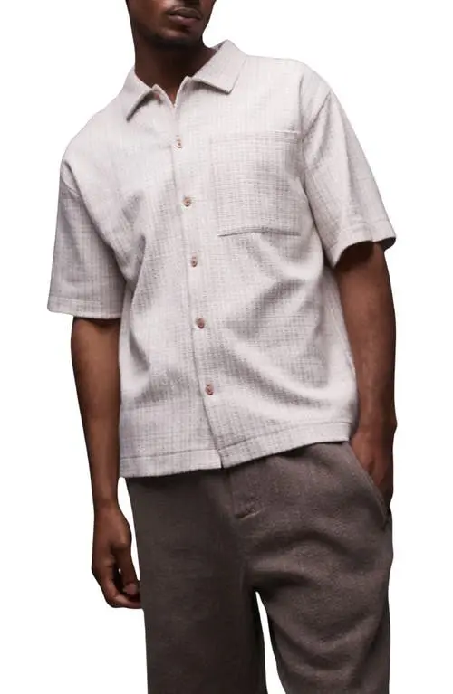 Topman Oversize Textured Stripe Short Sleeve Knit Cotton Button-up Shirt