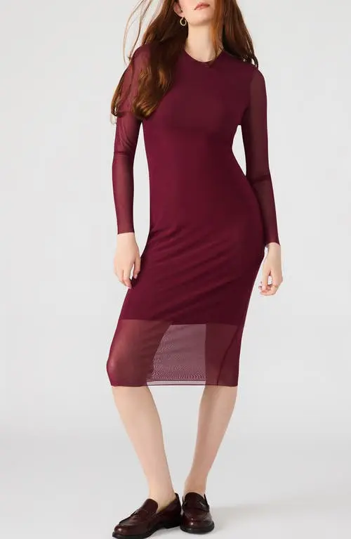 Steve Madden Hailee Long Sleeve Mesh Body-con Dress - Wine