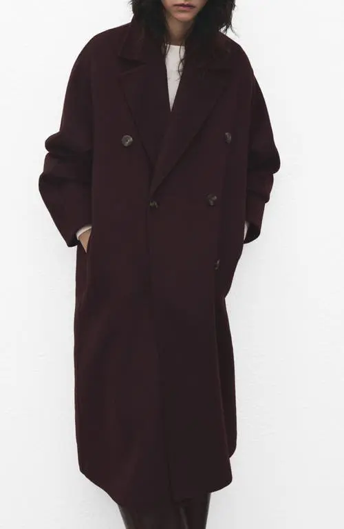 Mango Picarol Wool-blend Double-breasted Coat - Wine
