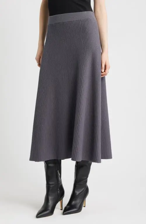 Nordstrom Cotton & Cashmere A-line Midi Sweater Skirt - Grey Agate