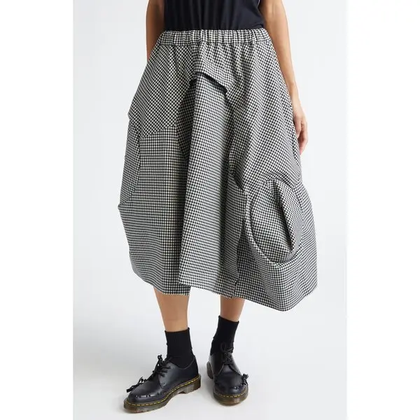 Comme Des Garçons Gingham Wool Gabardine Midi Skirt