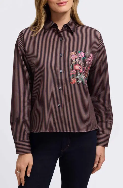 Foxcroft Marina Contrast Pocket Stripe Button-up Shirt