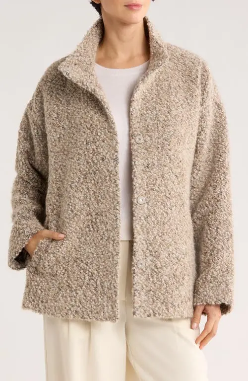 Eileen Fisher Alpaca & Wool Blend Faux Shearling Short Coat - Biscuit