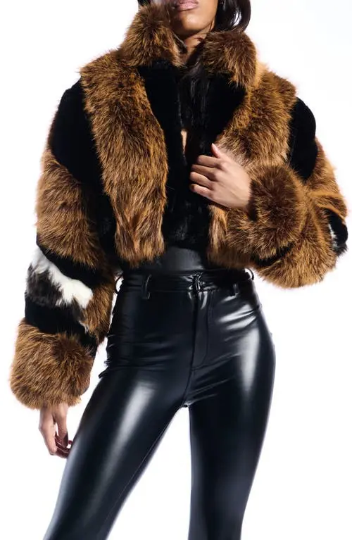 AZALEA WANG Chiara Faux Fur Cropped Jacket - Brown Multi