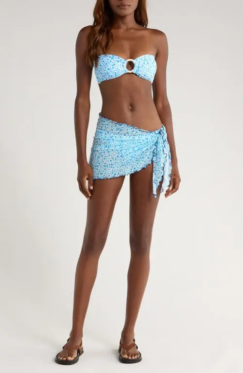 KULANI KINIS Floral Lettuce Edge Sheer Stretch Mesh Cover-up Sarong