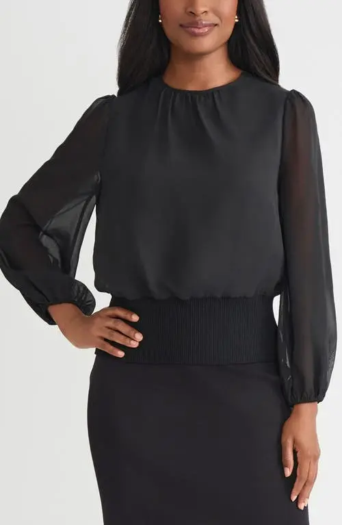 Misook Sheer Sleeve Mixed Media Top