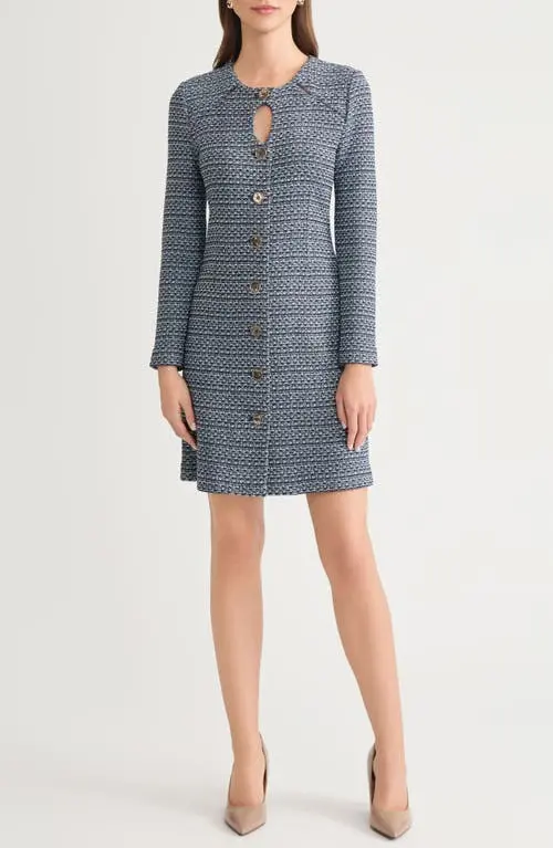 Misook Keyhole Cutout Tweed Knit Minidress
