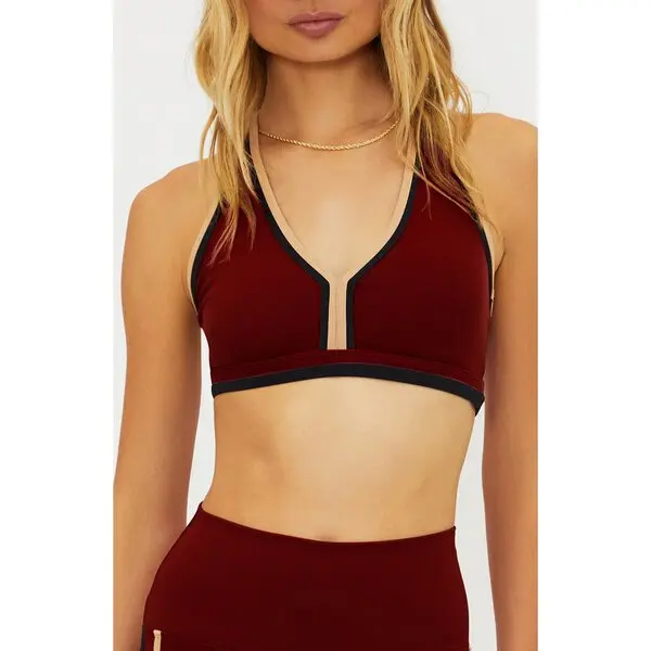 Beach Riot Ida Contrast Binding Sports Bra - Maroon Merlot Colorblock