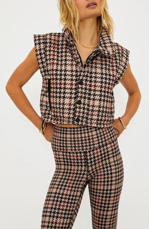Beach Riot Canyon Houndstooth Crop Puffer Vest - Midnight Houndstooth