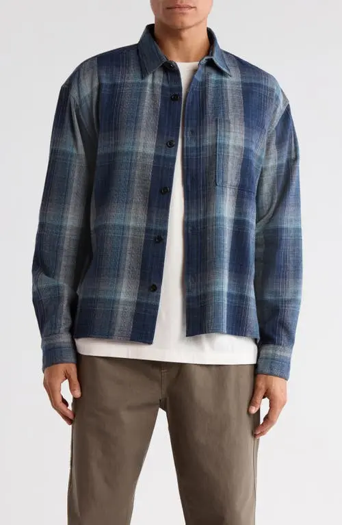 Bp. Plaid Boxy Cotton Flannel Button-up Shirt - Navy Ombre Plaid