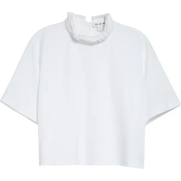 Alaïa Ribbon Collar Crop T-shirt - Blanc