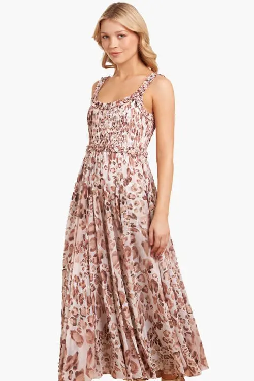 NEEDLE & THREAD Leopard Chiffon Smocked Gown