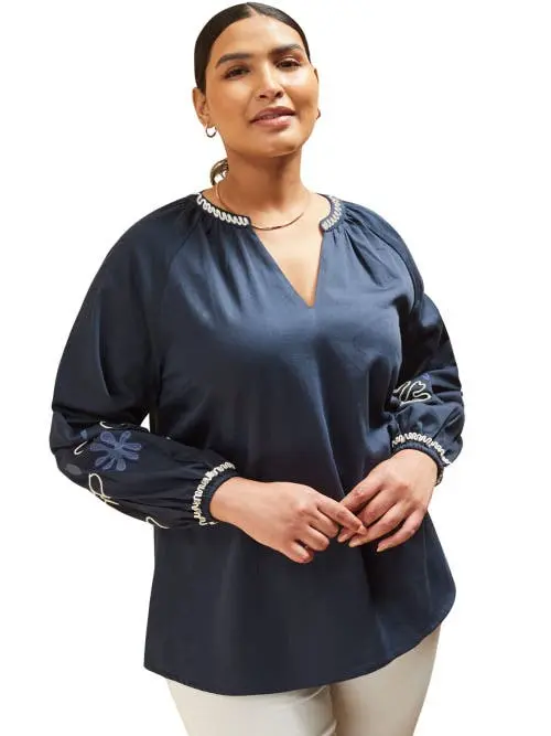 LIVE UNLIMITED Embroidered Long Sleeve Blouse