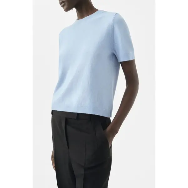 Mango Selection Wool & Cashmere Short Sleeve Sweater - Sky Blue