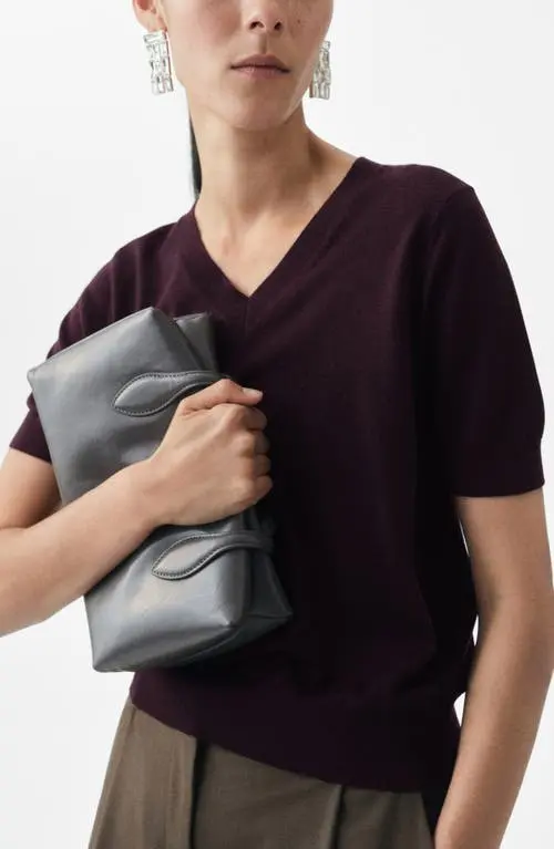 Mango V-neck Short Sleeve Wool Sweater - Wine