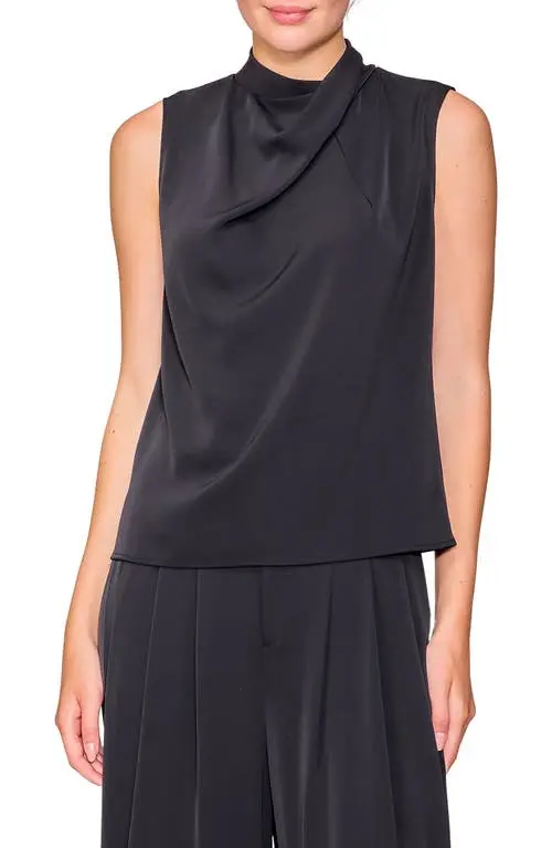 MELLODAY Drape Neck Sleeveless Top - Black