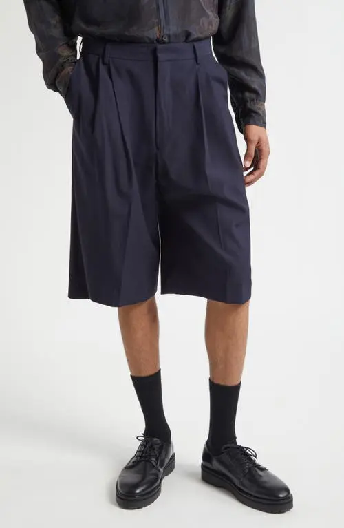 Dries Van Noten Panrom Pleated Wool Bermuda Shorts